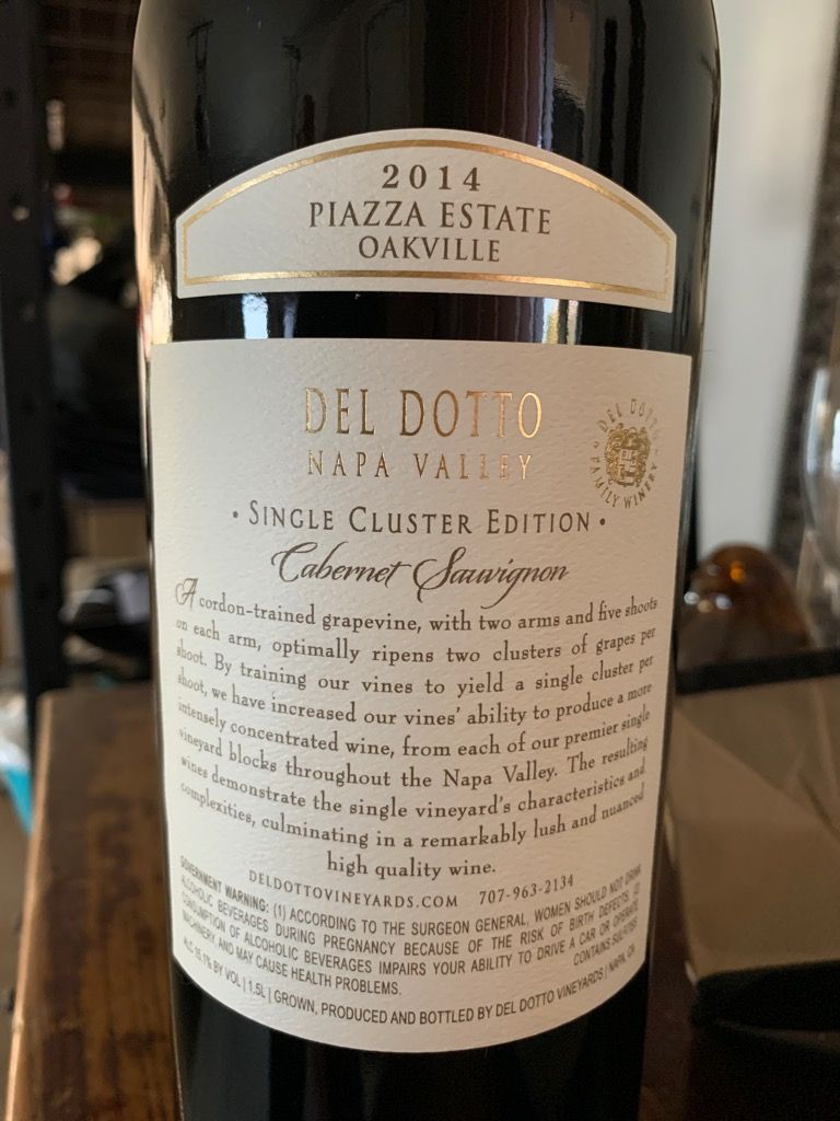 2014 Del Dotto Cabernet Sauvignon Single Cluster, USA, California, Napa ...