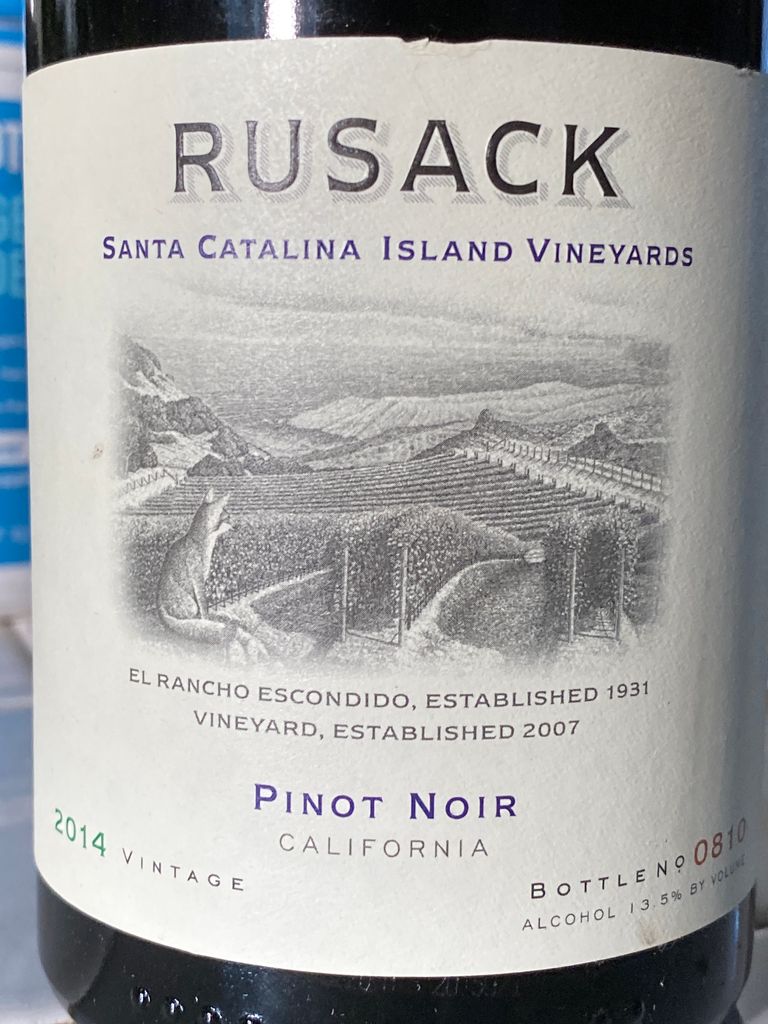 2014 Rusack Pinot Noir Santa Catalina Island Vineyards El Rancho ...