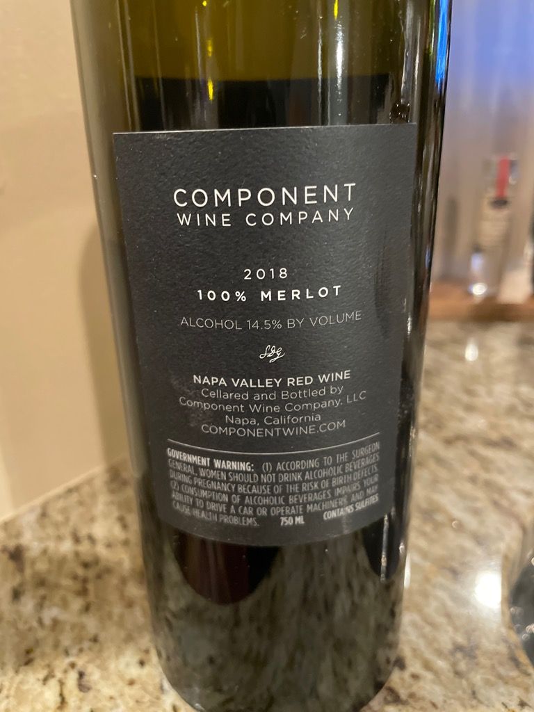2017 Component Wine Company Merlot, USA, California, Napa Valley ...
