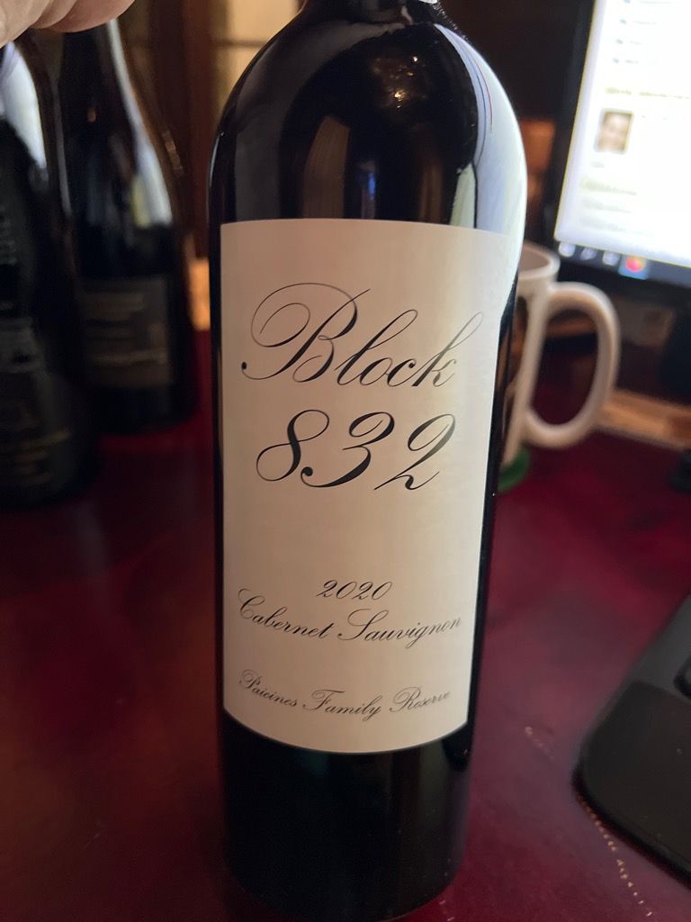 2020 Vineyard Block Estate Cabernet Sauvignon Block 832 Paicines Family ...