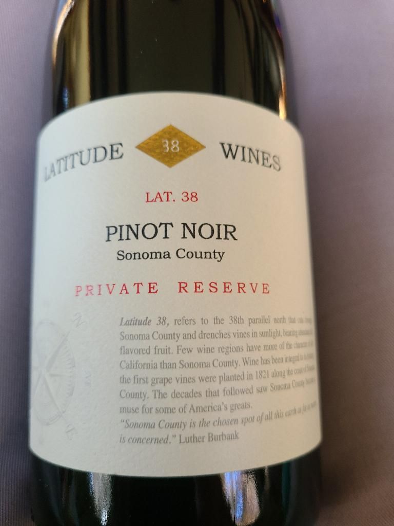 2021 Latitude 38 Wines Pinot Noir Private Reserve, USA, California ...