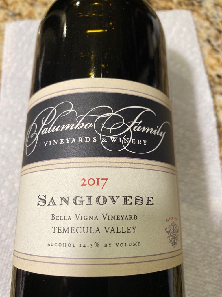 2017 Palumbo Family Sangiovese Bella Vigna Vineyard, USA, California ...