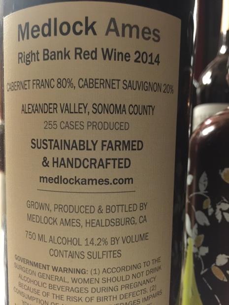 2014 Medlock Ames Right Bank Red Wine, USA, California, Sonoma County ...