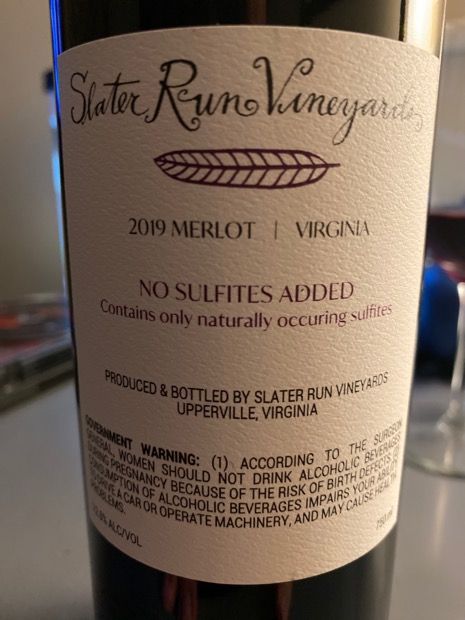 2021 Slater Run Vineyards Merlot No Sulfites Added, USA, Virginia ...