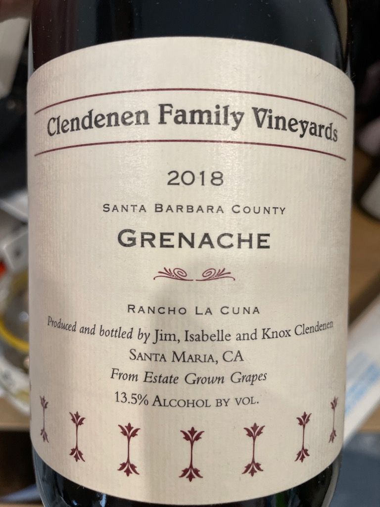 2018 Clendenen Family Vineyards Grenache Rancho La Cuna, USA ...