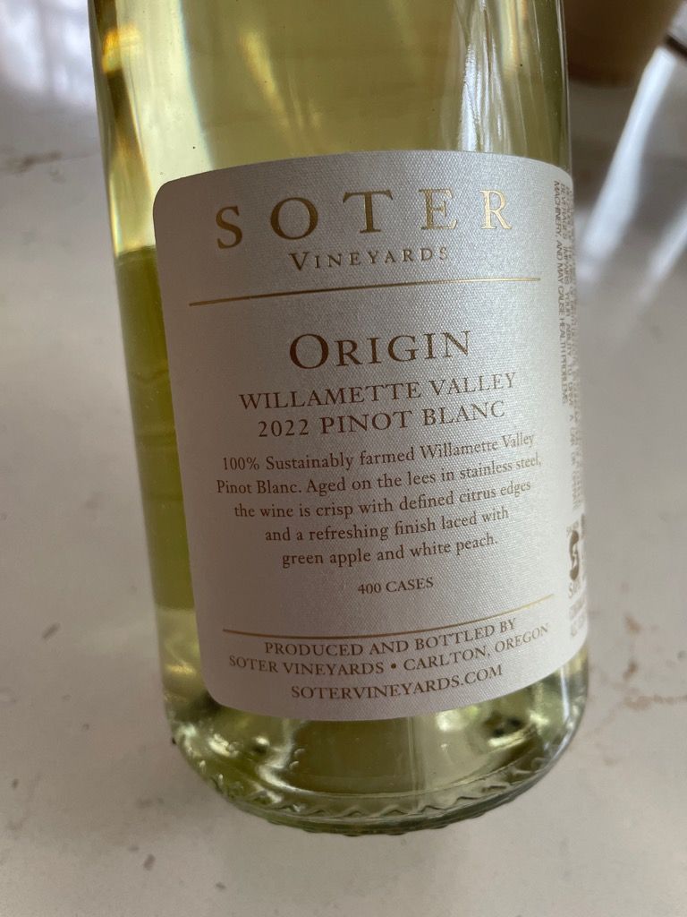 2022 Soter Pinot Blanc Origin Series, USA, Oregon, Willamette Valley ...