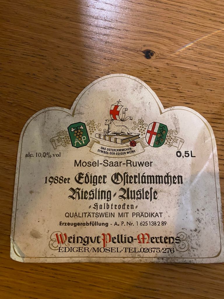 1988 Pellio-Mertens Ediger Osterlämmchen Riesling Auslese halbtrocken ...