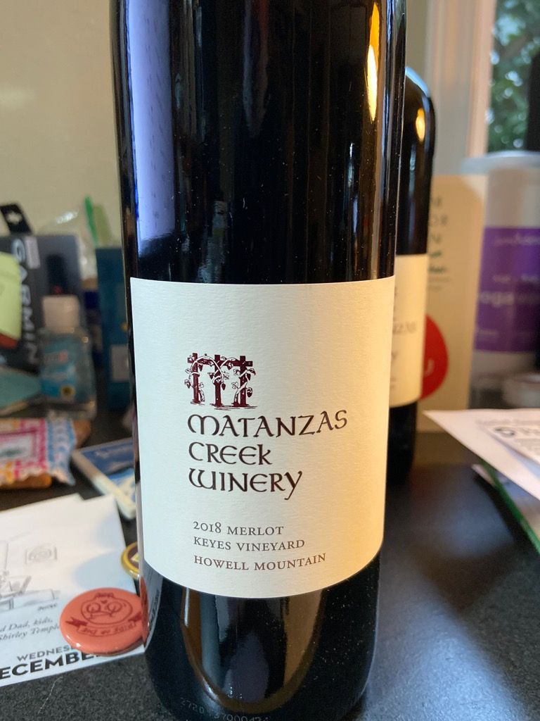 2018 Matanzas Creek Winery Merlot Keyes Vineyard, USA, California ...