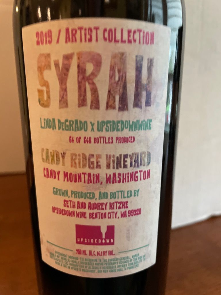 2019 UpsideDown Syrah The Artist Collection Candy Ridge Vineyard, USA ...