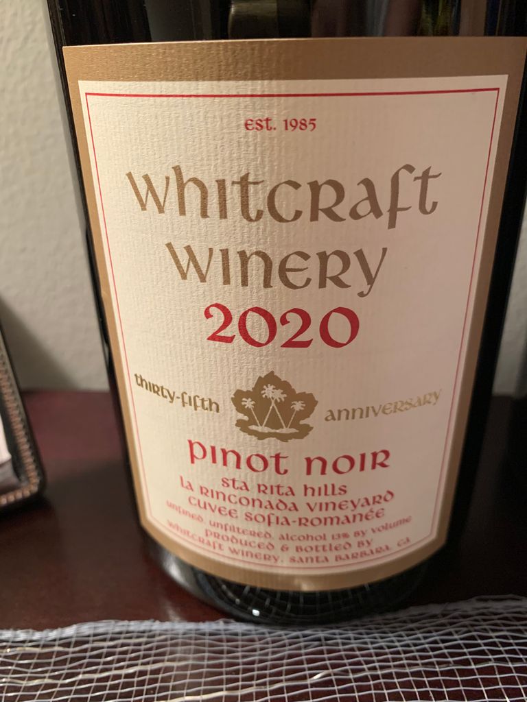 2020 Whitcraft Winery Pinot Noir Cuvée Sofia-Romanée La Rinconada ...