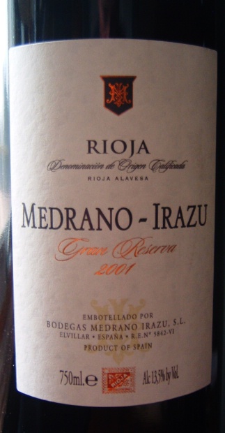 2001 Bodegas L. Medrano-Irazu Rioja Gran Reserva, Spain, La Rioja ...