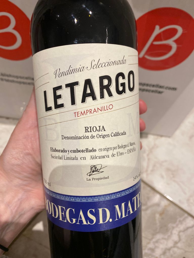 2019 D Mateos Tempranillo Rioja Letargo Crianza Vendimia Seleccionada ...