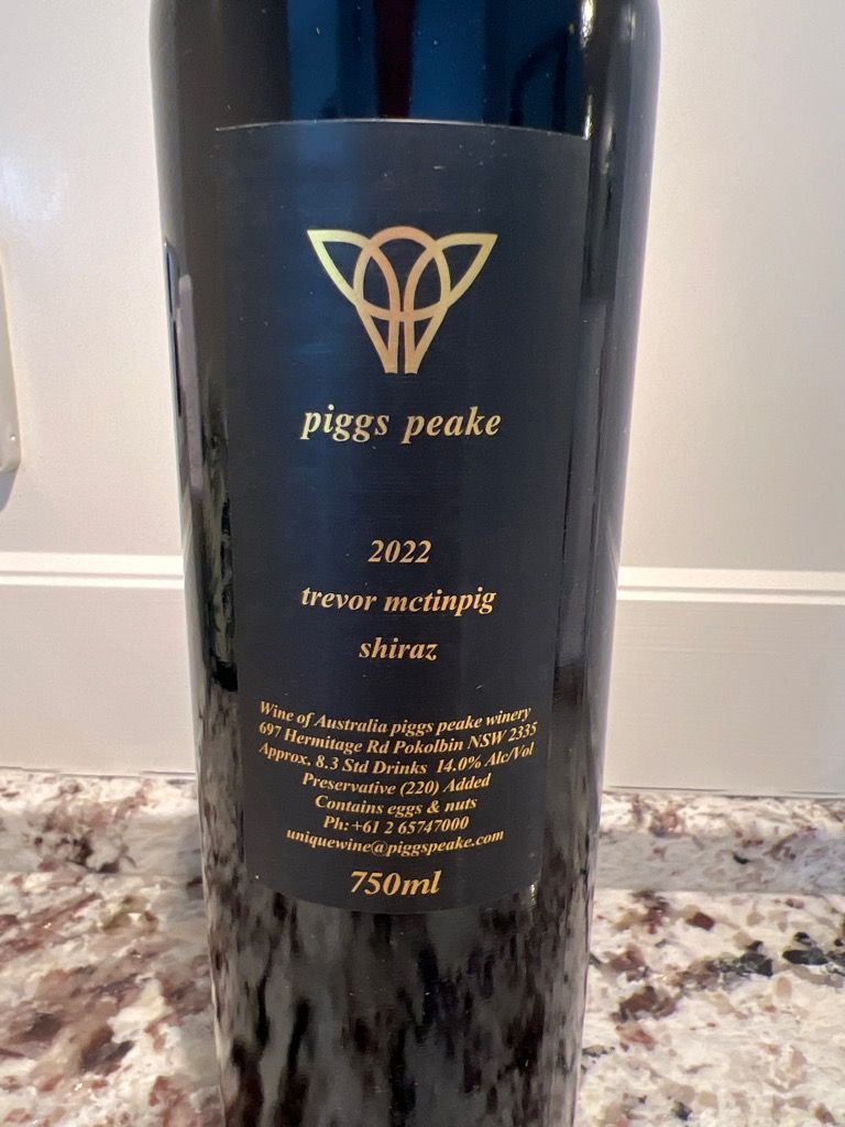 2022 Piggs Peake Shiraz Trevor McTin Pig, Australia, New South Wales ...