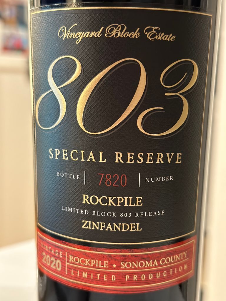 2020 Vineyard Block Estate Zinfandel 803 Special Reserve, USA ...