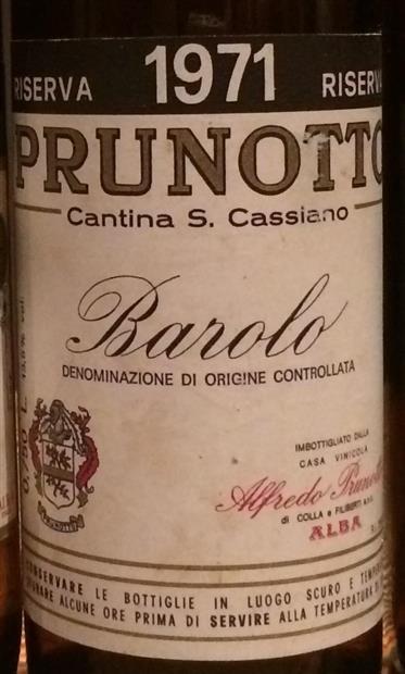 1971 Prunotto Barolo Riserva, Italy, Piedmont, Langhe, Barolo ...