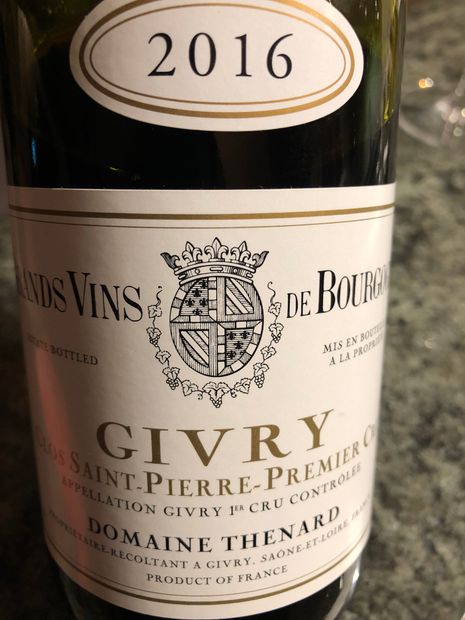 2016 Domaine Thenard Givry 1er Cru Clos St Pierre, France, Burgundy ...