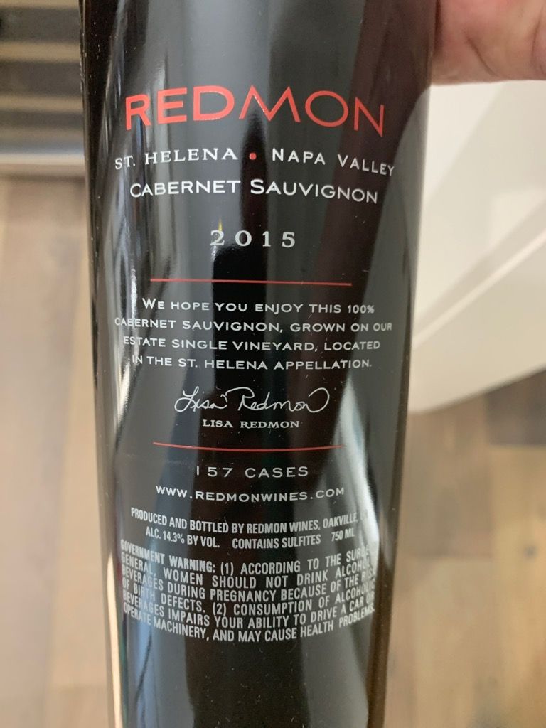 2015 Redmon Cabernet Sauvignon Family Selection, USA, California, Napa ...