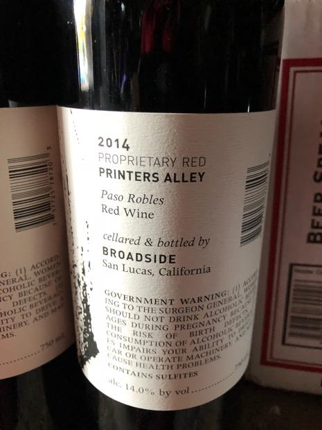 2013 Broadside Proprietary Red Printer's Alley, USA, California ...