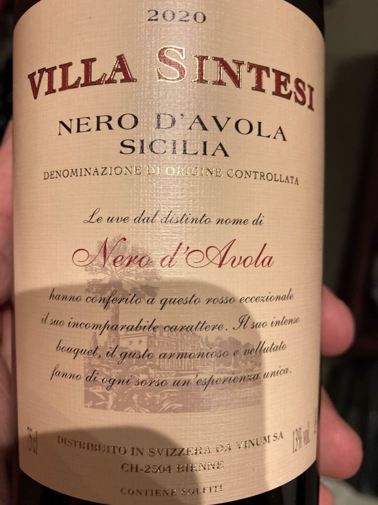 2020 Villa Sintesi Nero d'Avola Sicilia, Italy, Sicily, Sicilia ...