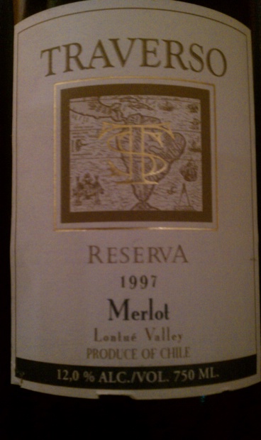 1991 Sergio Traverso Merlot Reserva, Chile, Curico Valley, Lontué ...