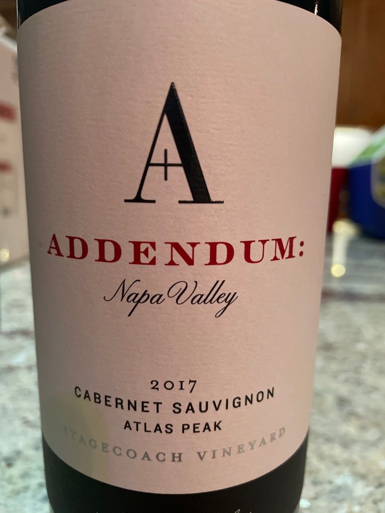 2018 Addendum Wines Cabernet Sauvignon Napa Valley, USA, California ...