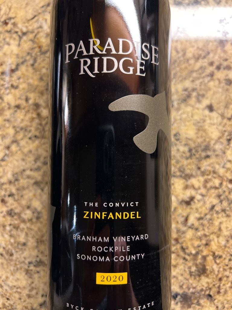 2020 Paradise Ridge Zinfandel The Convict Branham Vineyard, USA ...