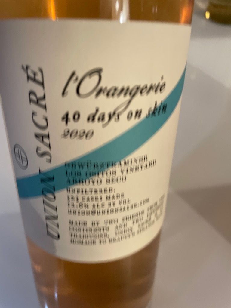 2020 Union Sacré Gewürztraminer L'Orangerie Loma Del Rio Vineyard, USA ...