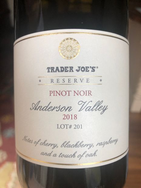 2018 Trader Joe's Pinot Noir Reserve Lot #201, USA, California, North ...