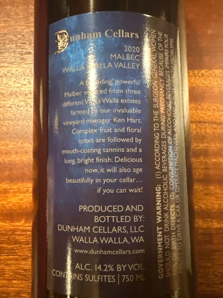 2020 Dunham Cellars Malbec WCW, USA, Washington, Columbia Valley, Walla ...