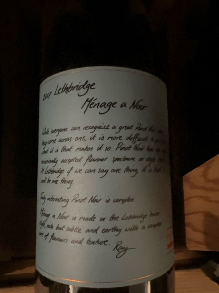 2017 Lethbridge Wines Pinot Noir Menage a Noir, Australia, Victoria ...