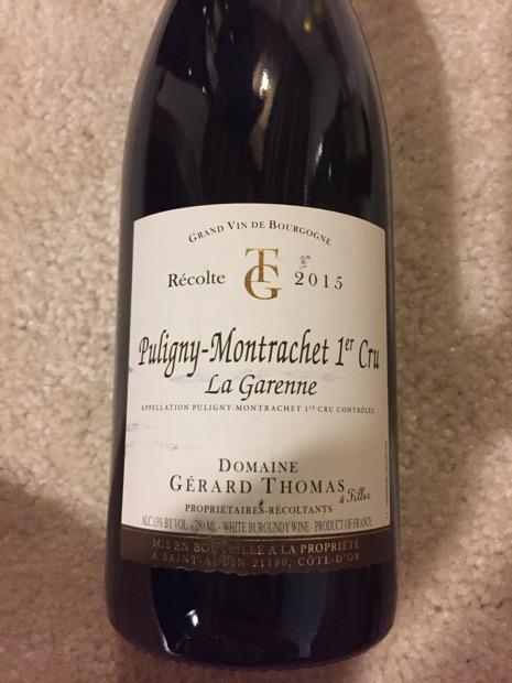2015 Gerard Thomas Puligny-Montrachet 1er Cru La Garenne, France ...