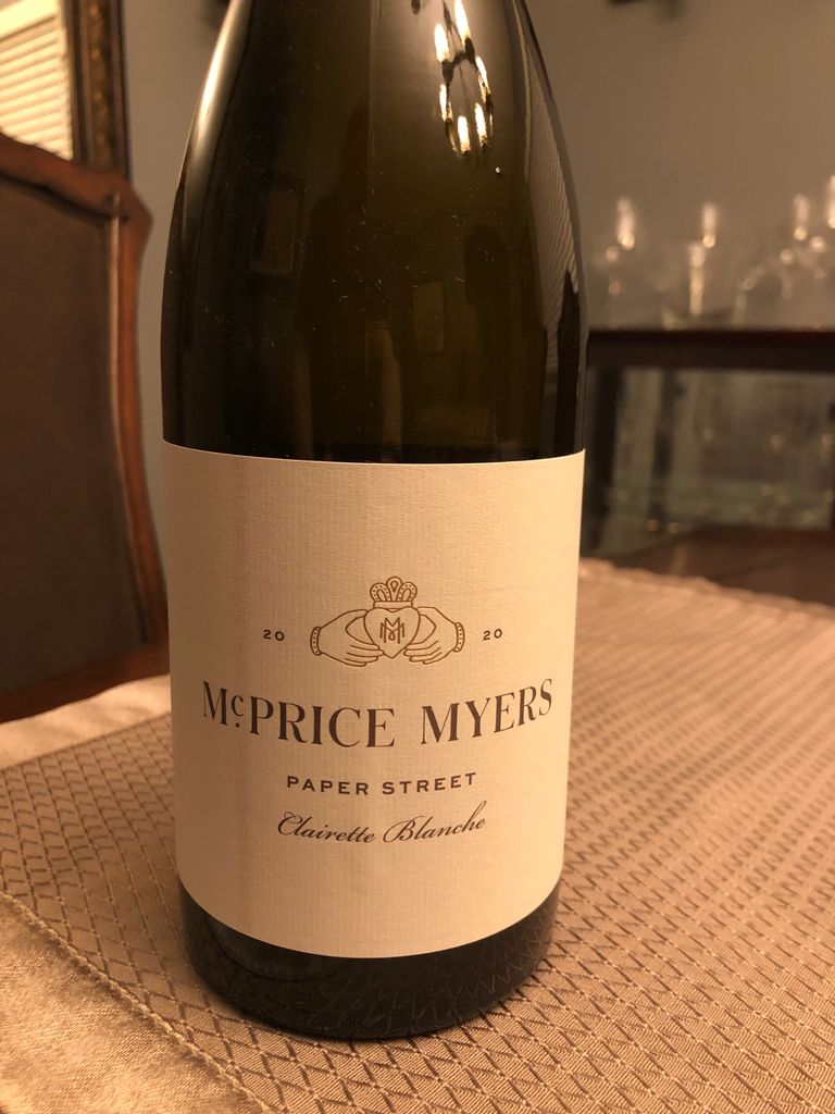 2020 McPrice Myers Clairette Blanche Paper Street Paper Street Vineyard ...