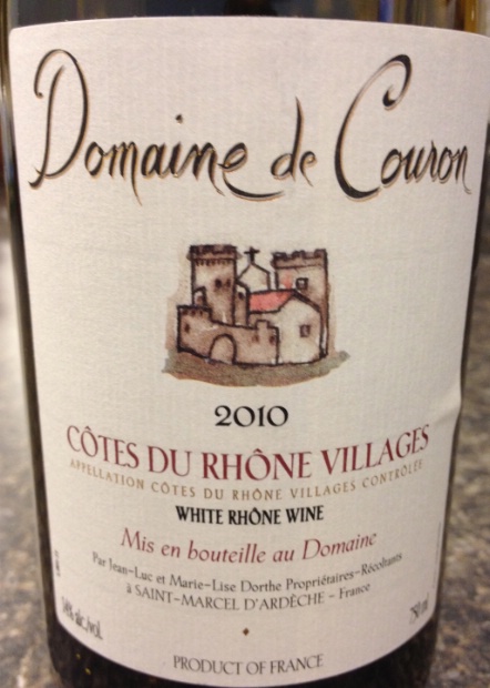 2012 Domaine de Couron Côtes du Rhône Villages Blanc, France, Rhône ...