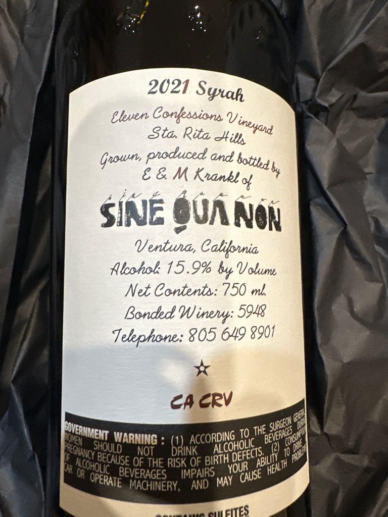 2021 Sine Qua Non Box Set: 3-Syrah 3-Grenache Eleven Confessions ...