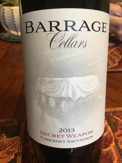 2013 Barrage Cellars Cabernet Sauvignon Secret Weapon Red Willow ...