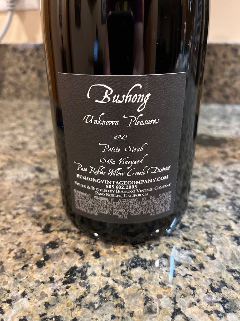 2021 Bushong Unknown Pleasures, USA, California, Central Coast, Paso ...