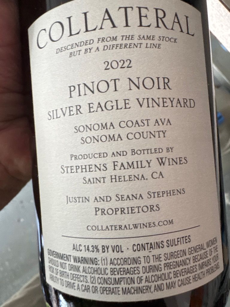 2022 D.R. Stephens Pinot Noir Collateral Silver Eagle Vineyard Sonoma Coast, USA, California ...