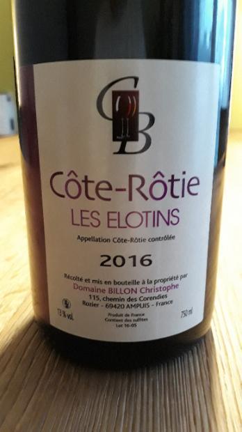 2016 Christophe Billon Côte-Rôtie Les Elotins, France, Rhône, Northern ...