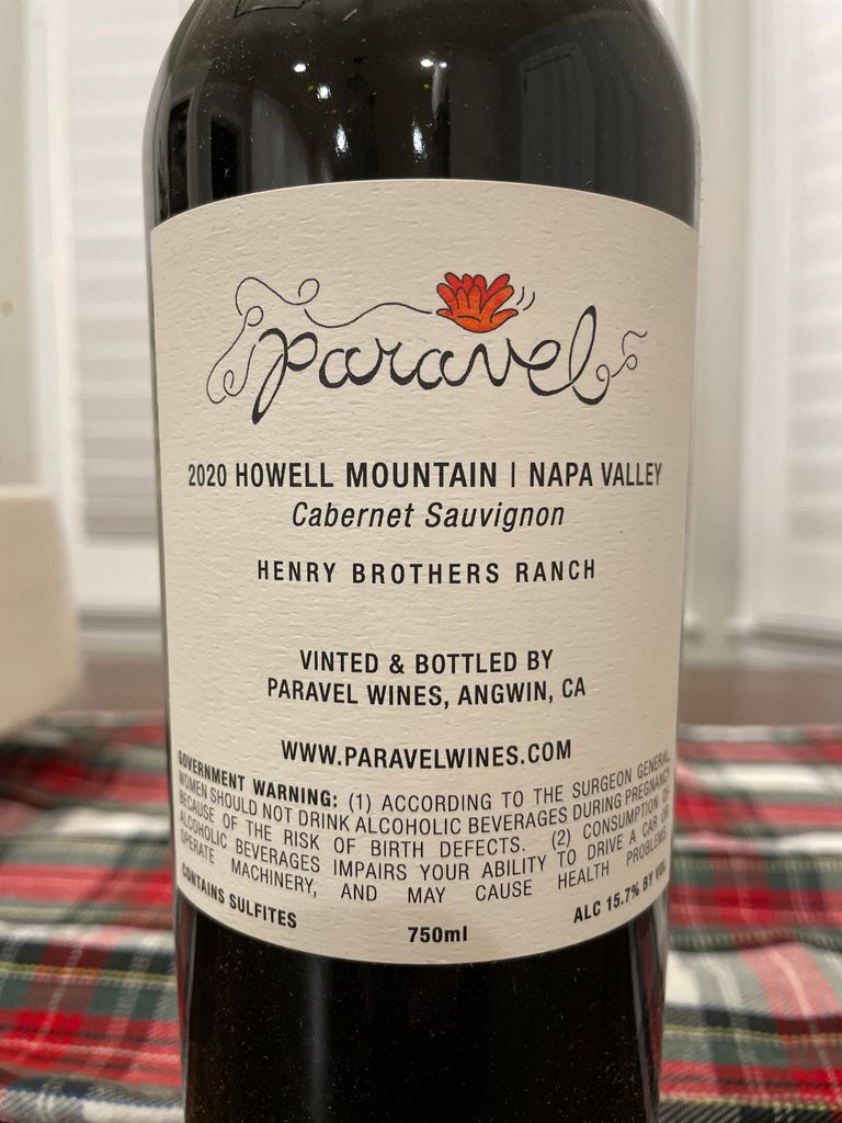 2020 Paravel Cabernet Sauvignon Henry Brothers Ranch, USA, California ...