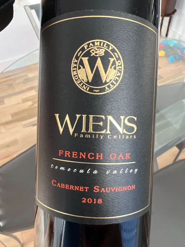 2019 Wiens Family Cellars Cabernet Sauvignon French Oak Temecula Valley ...