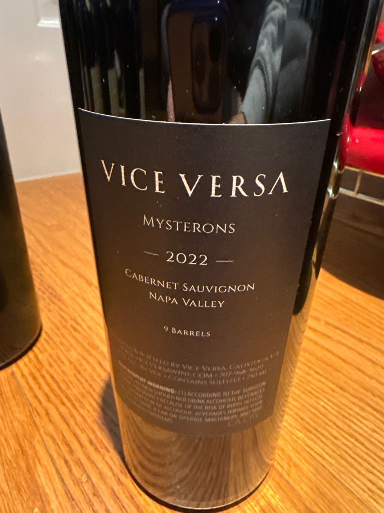2022 Vice Versa Cabernet Sauvignon Mysterons, USA, California, Napa ...