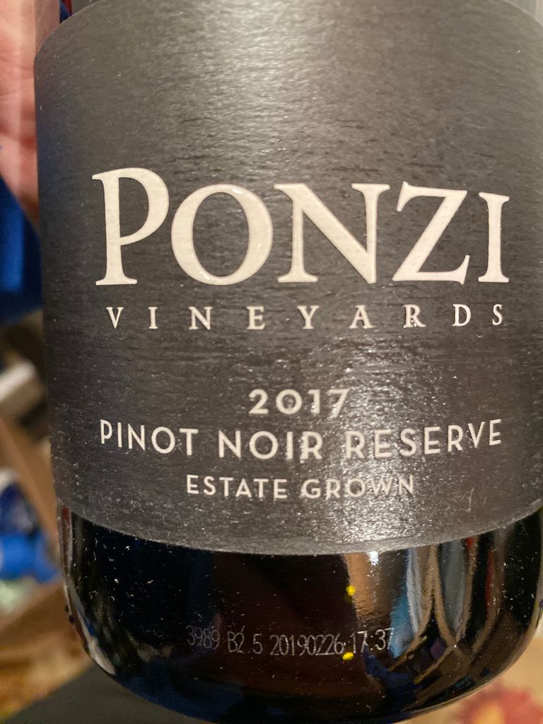 2017 Ponzi Vineyards Pinot Noir Reserve, USA, Oregon, Willamette Valley ...