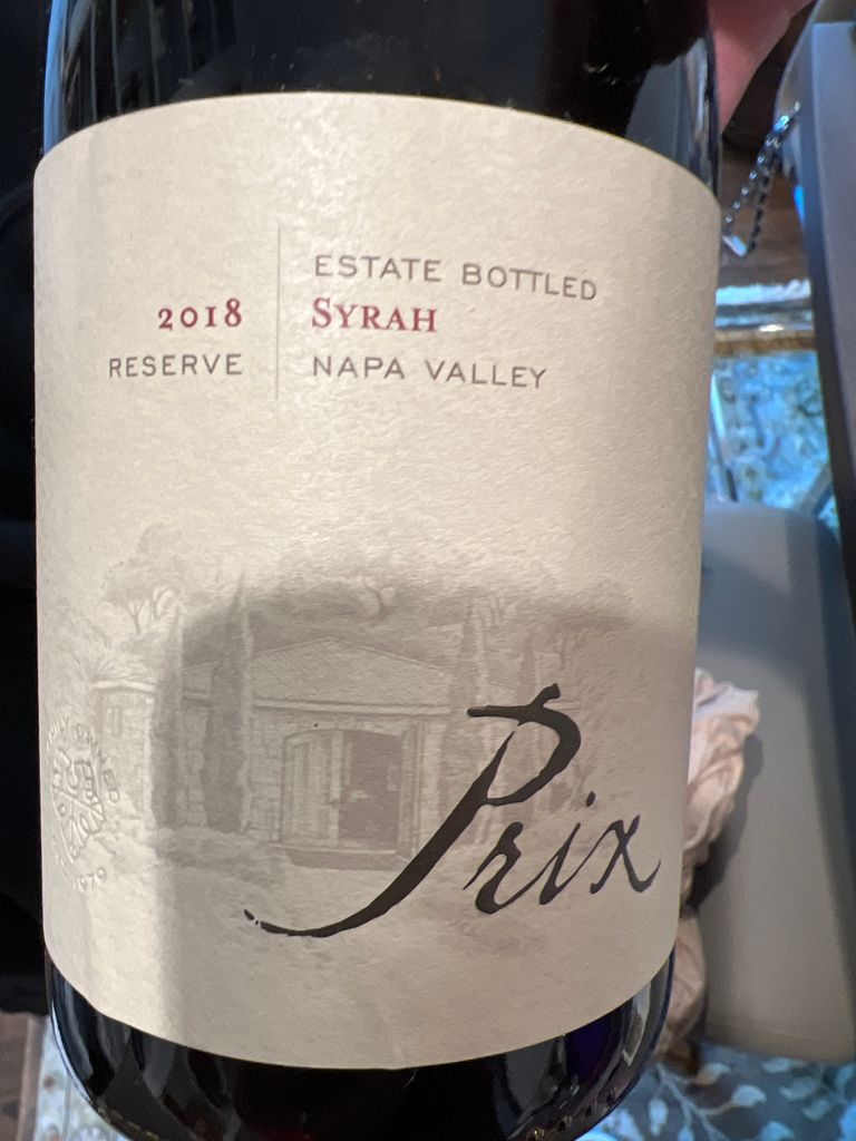 2018 Prix Vineyards Syrah Reserve Wieruszowski Coombsville, USA ...