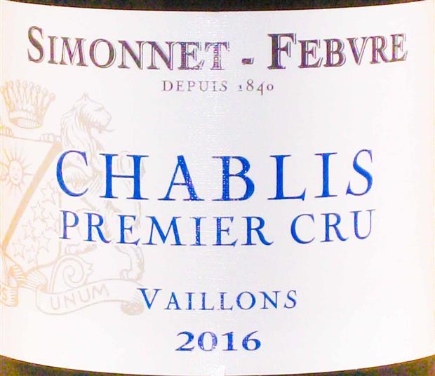 2016 Simonnet-Febvre Chablis 1er Cru Vaillons, France, Burgundy ...