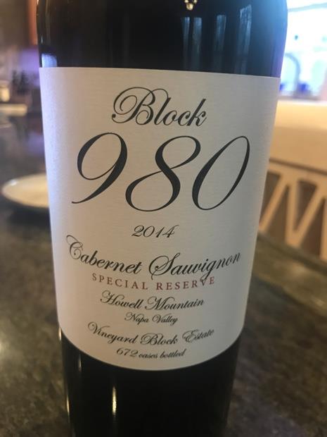 2014 Vineyard Block Estate Cabernet Sauvignon Block 980 Special Reserve ...