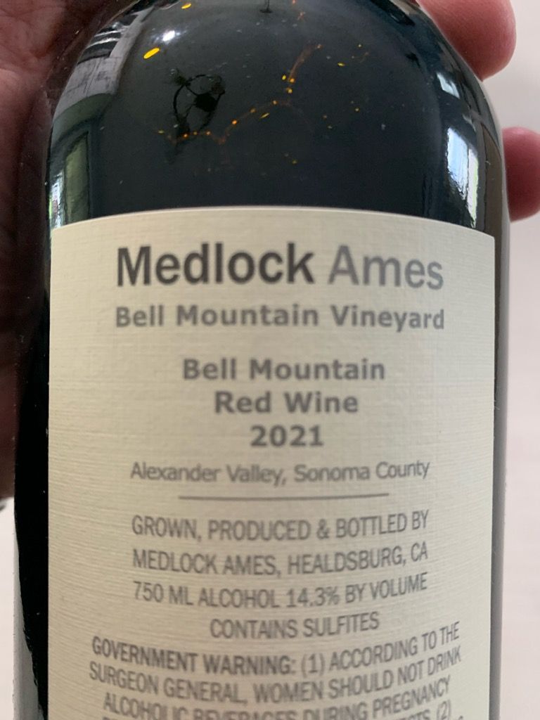2021 Medlock Ames Estate Red Bell Mountain, USA, California, Sonoma ...