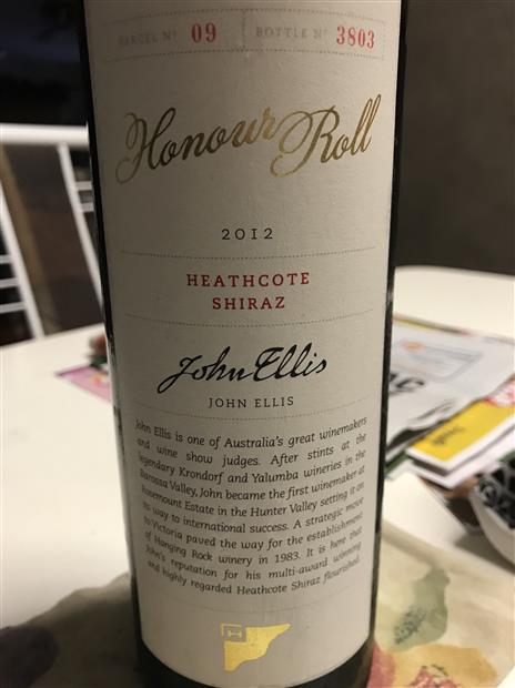2012 John Ellis of Hanging Rock Shiraz Honour Roll, Australia, Victoria ...