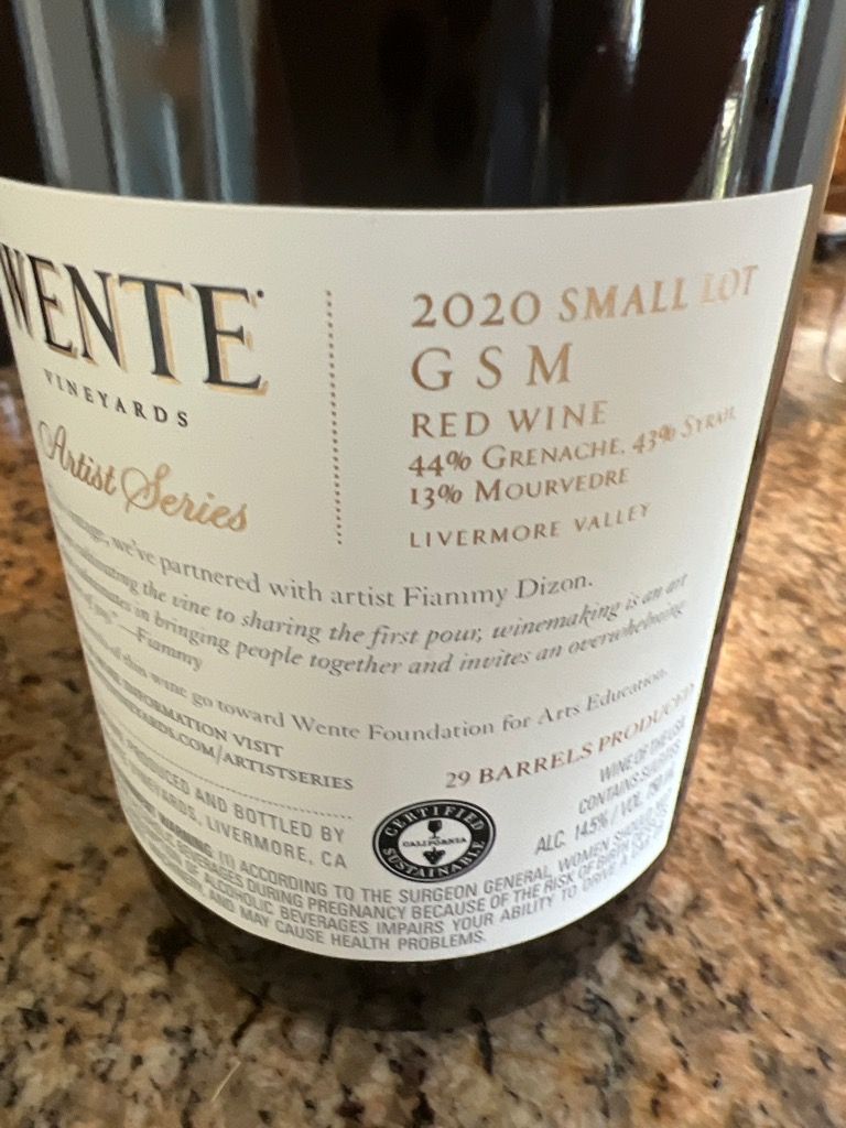 2020 Wente Vineyards Small Lot GSM, USA, California, San Francisco Bay ...