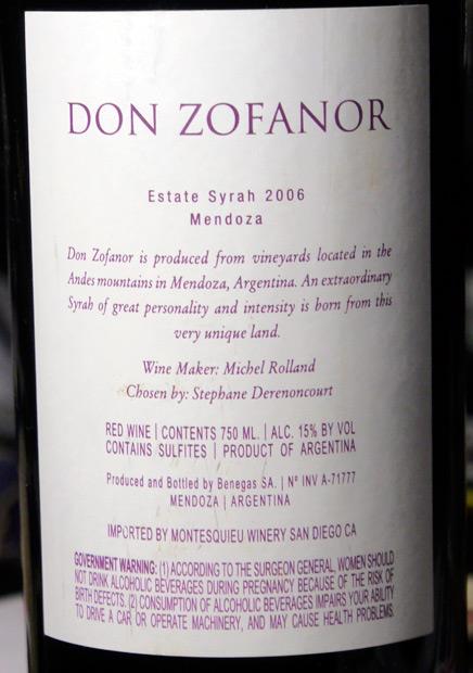 2006 Bodega Benegas Syrah Don Zofanor, Argentina, Mendoza - CellarTracker
