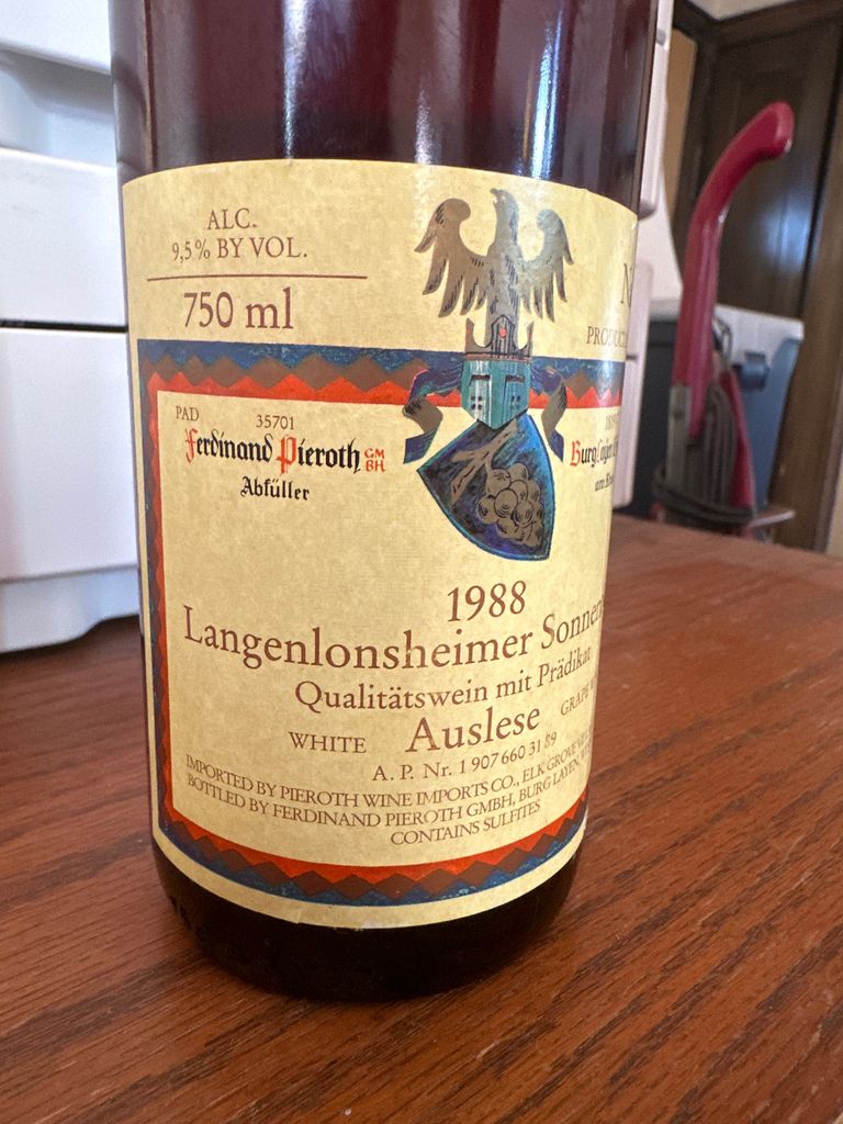 1990 Ferdinand Pieroth Riesling Auslese Langenlonsheimer Sonnenborn ...